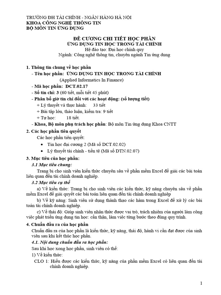 ĐC DCT.02.17- HP Ứng dụngTin học trong Tài chính - Update 2020 (New) | PDF