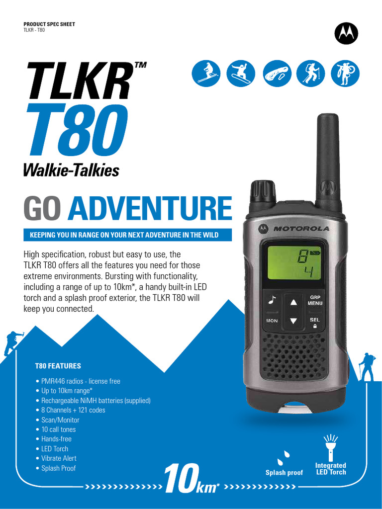 TLKR T80 Walkie Talkie Specs | PDF | Rechargeable Battery | Electronics