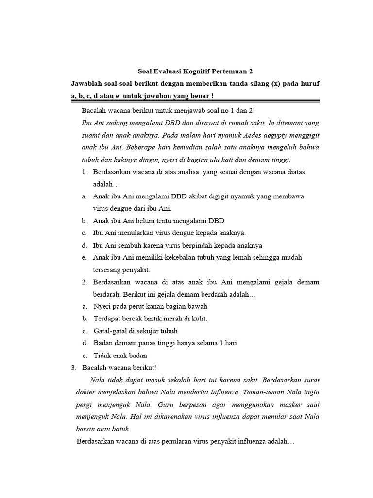 Soal Evaluasi Kognitif Pertemuan 2 | PDF | Sains & Matematika | Kesehatan Holistik