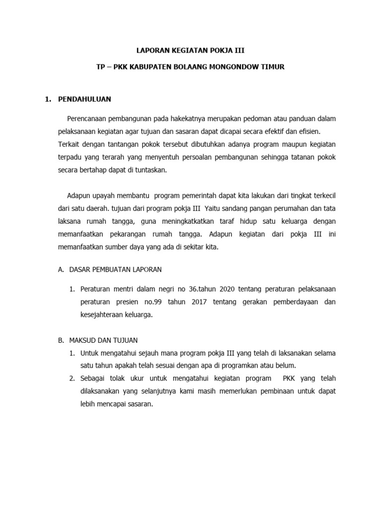 Laporan Kegiatan Pokja Iii | PDF