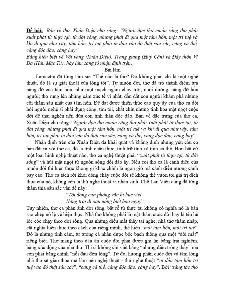 NHẬN ĐỊNH THƠ CỦA XUÂN DIỆU | PDF