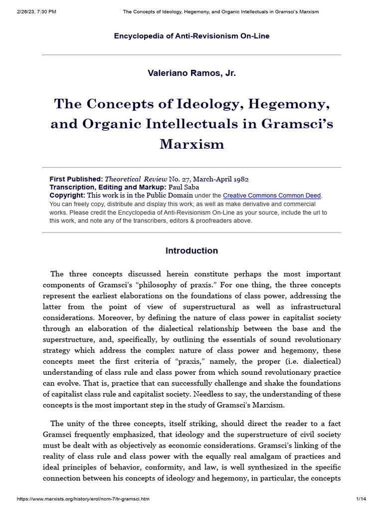 The Concepts of Ideology, Hegemony, and Organic Intellectuals in ...