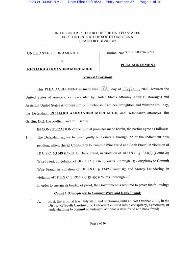Murdaugh Federal Plea Agreement | PDF