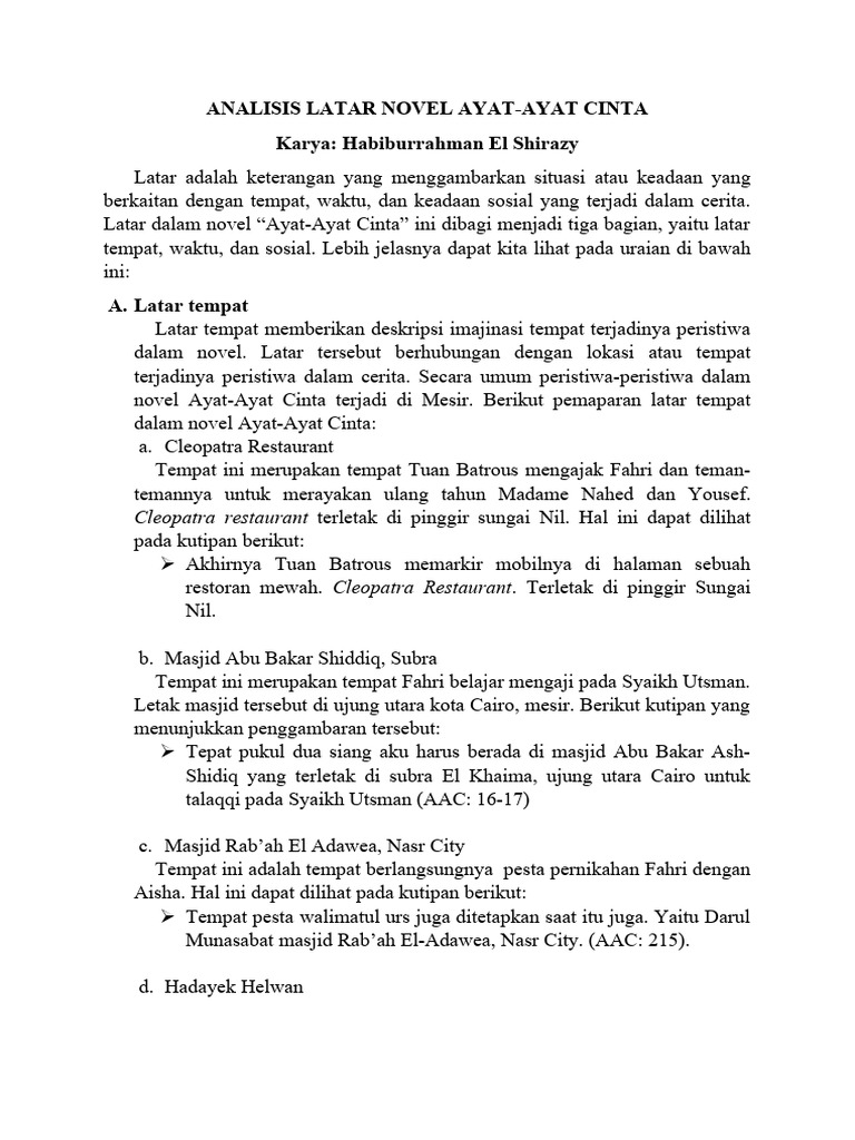 Analisis Latar Novel Ayat-Ayat Cinta | PDF | Agama & Spiritualitas | Klasik