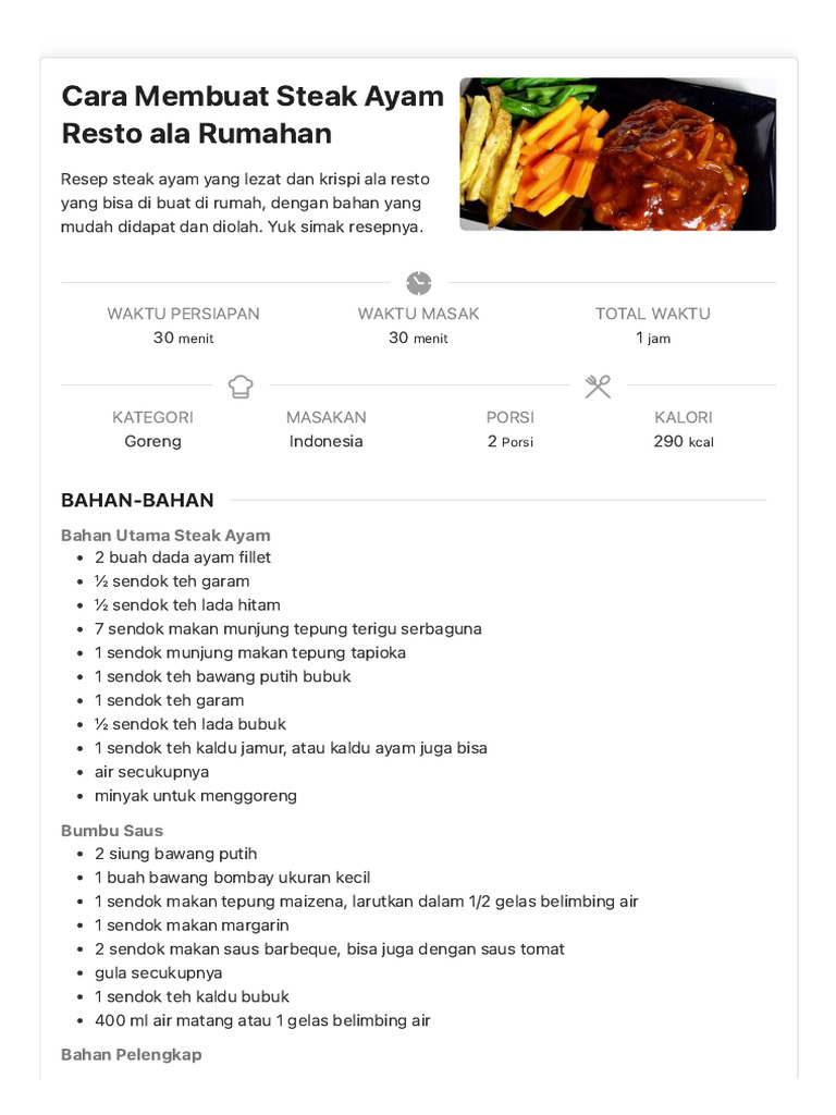 Cara Membuat Steak Ayam Resto Ala Rumahan Caramembuat Id Pdf