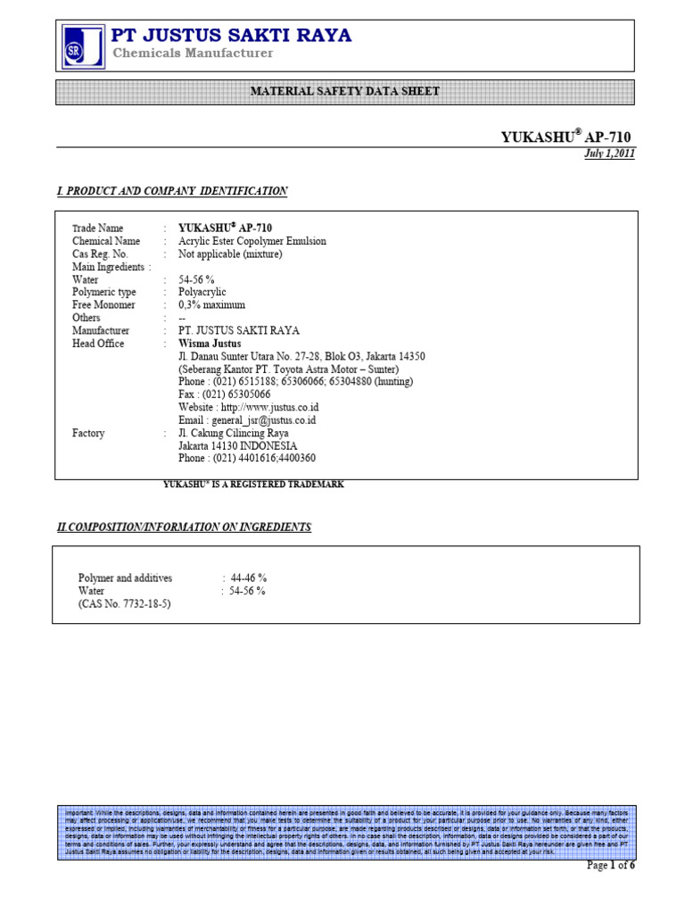 MSDS Yukashu Ap-710 | PDF | Firefighting | Fires