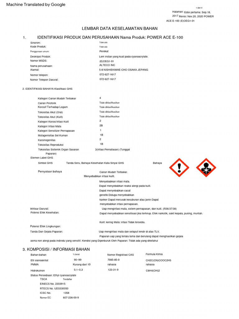 MSDS Lem Alteco dan Bahayanya | PDF