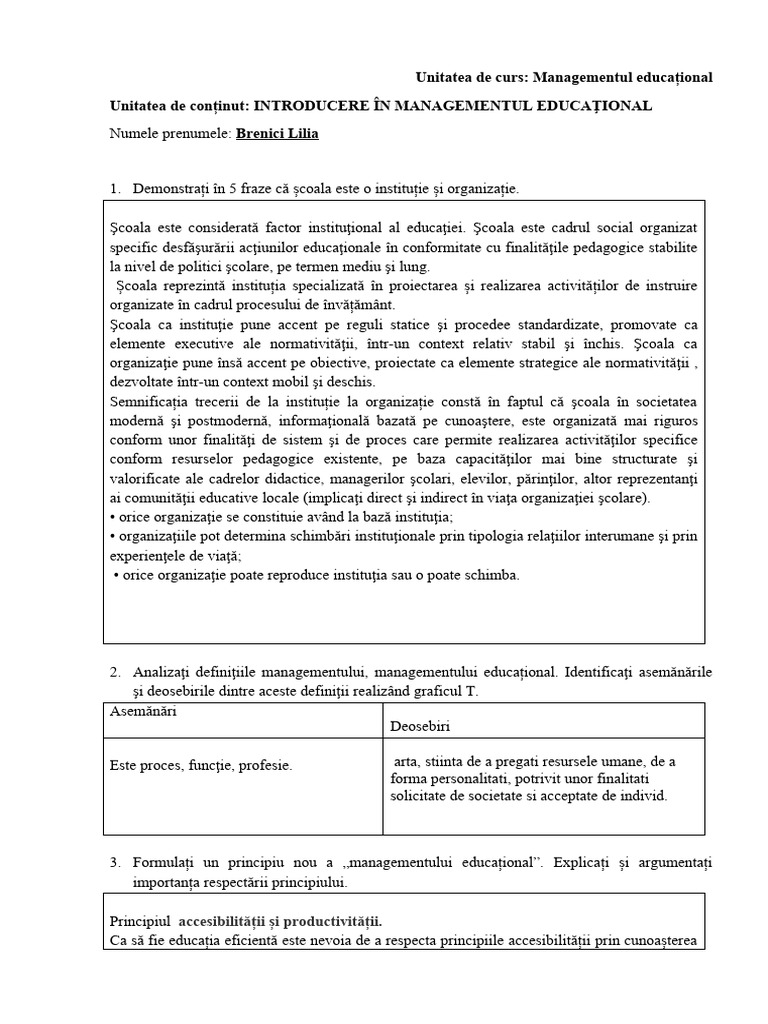Lucru Individual - Managementul Educațional | PDF