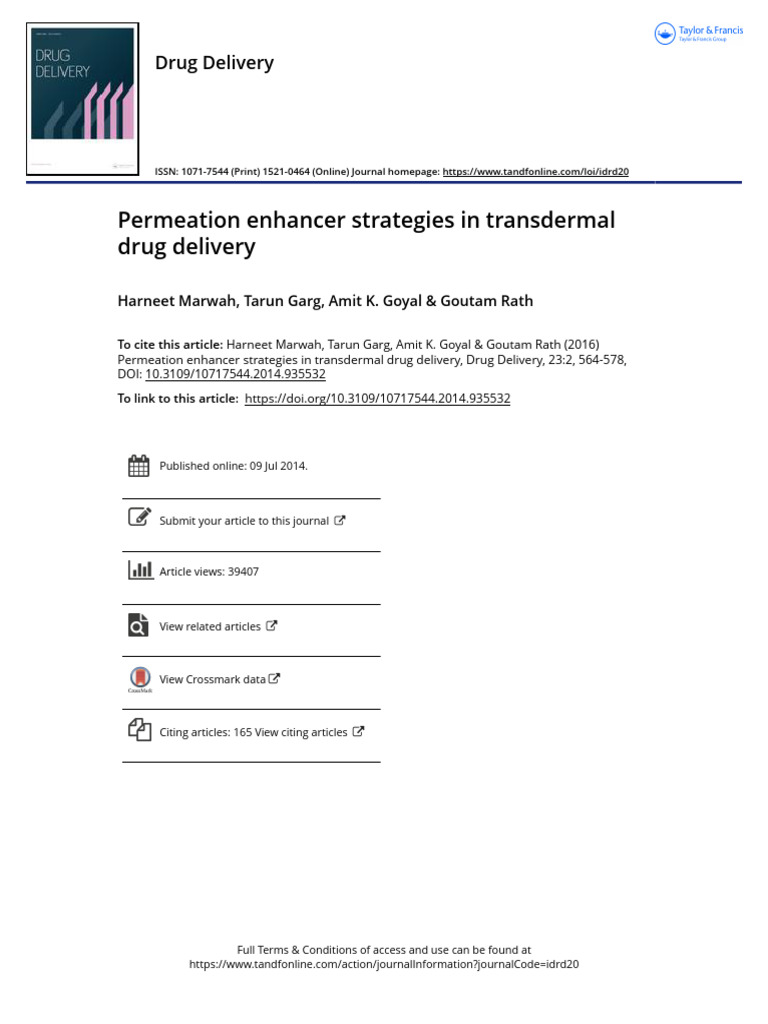 Permeation Enhancer Strategies in Transdermal Drug Delivery | PDF ...