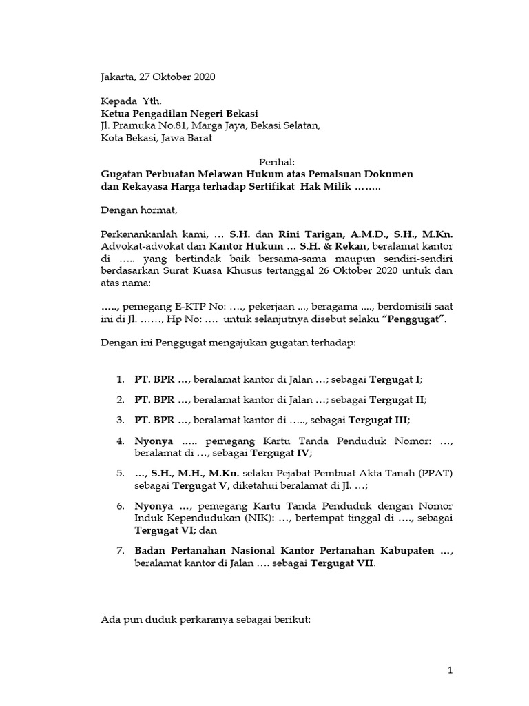 Contoh Gugatan Perdata | PDF