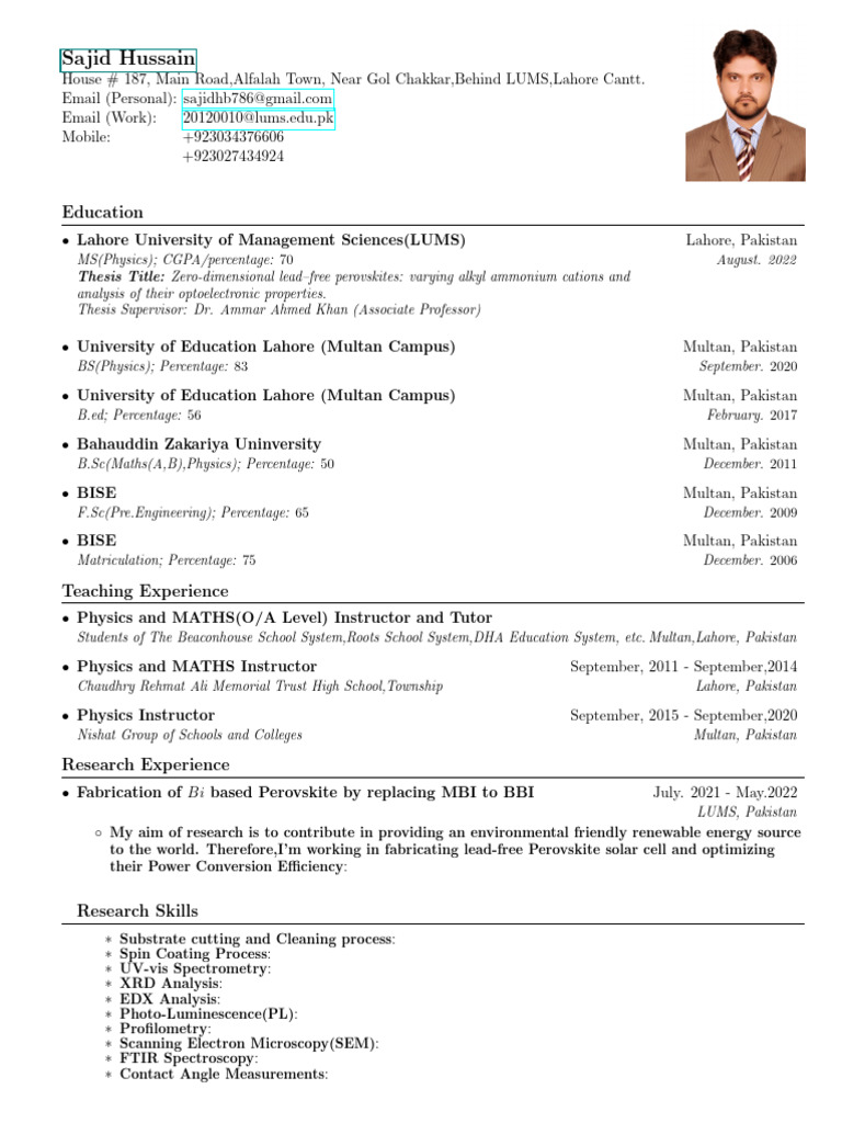 Updated CV | PDF | Physical Sciences | Science