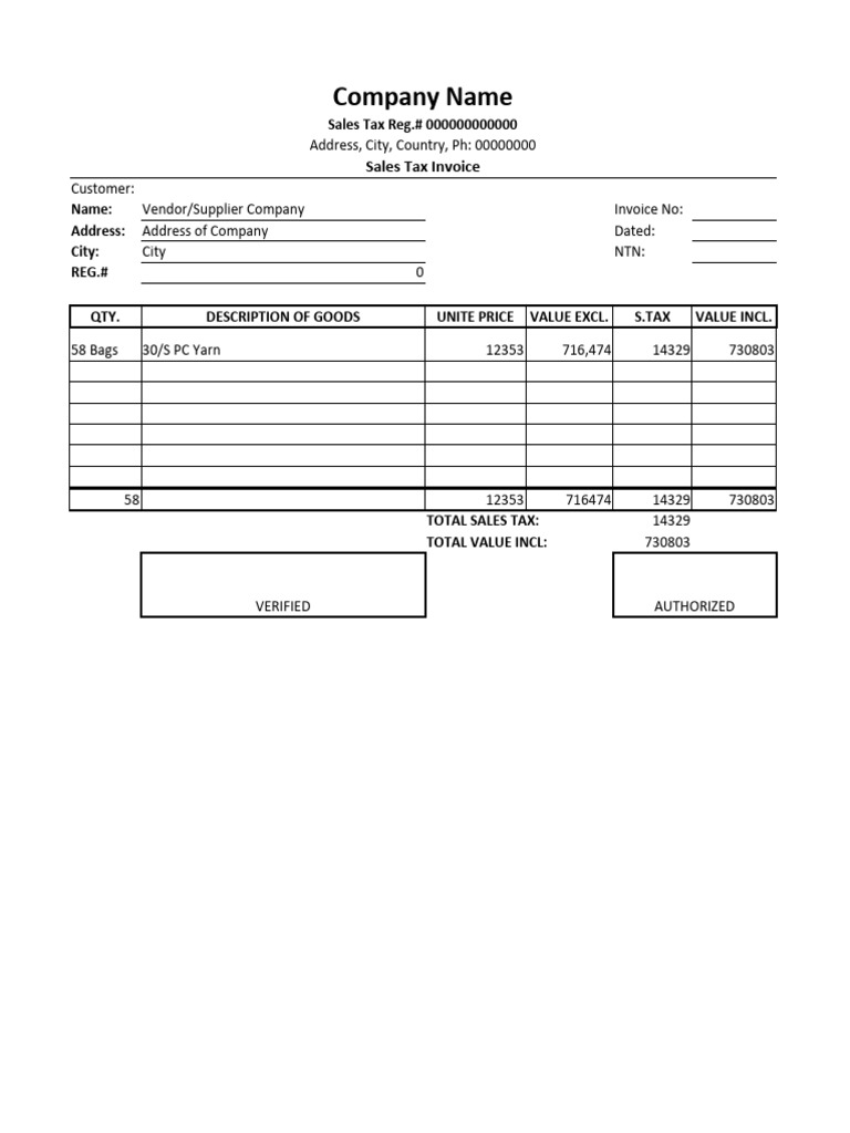 Sales Tax Invoice Template in Excel | PDF