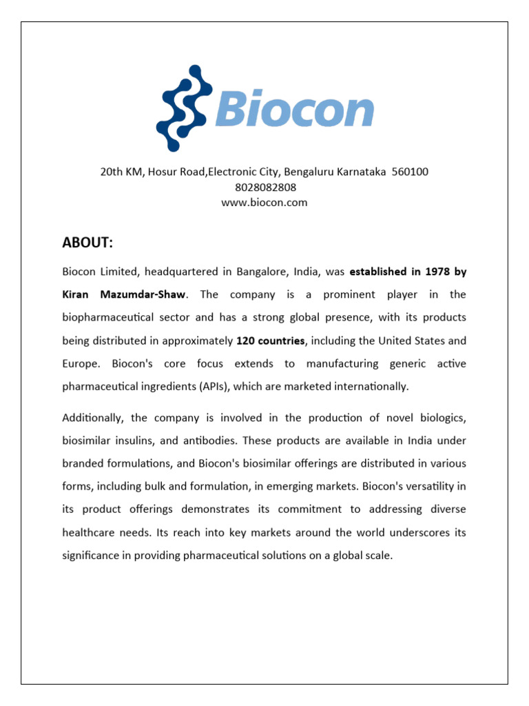 BIOCON | Download Free PDF | Pharmaceutical Sciences | Life Sciences