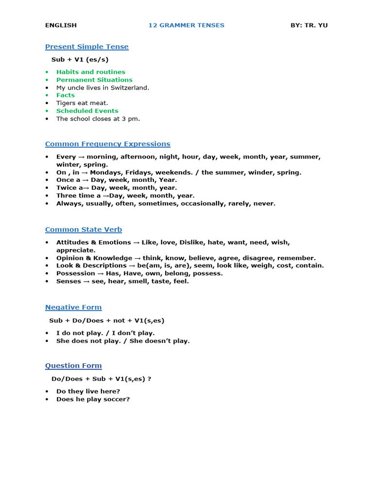 Grammar Tenses | PDF | Grammatical Tense | Linguistics