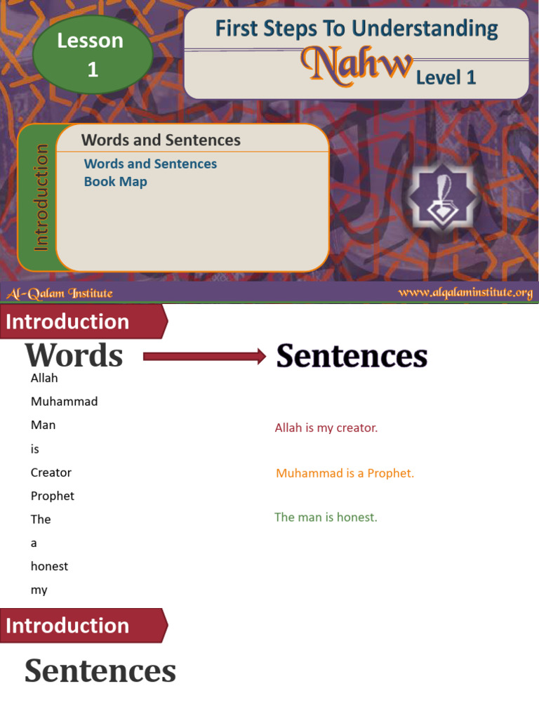 First Steps To Understanding Nahw Level 1 01 Introduction | PDF