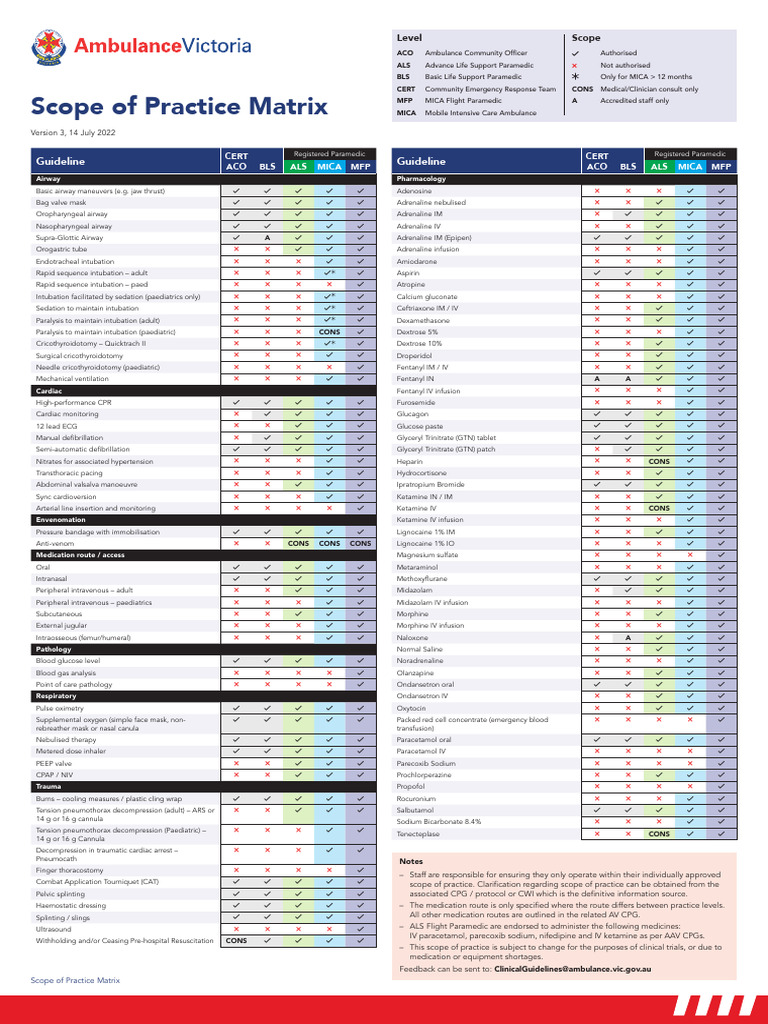 CPG Scope of Practice Matrix | PDF | Paramedic | Intravenous Therapy