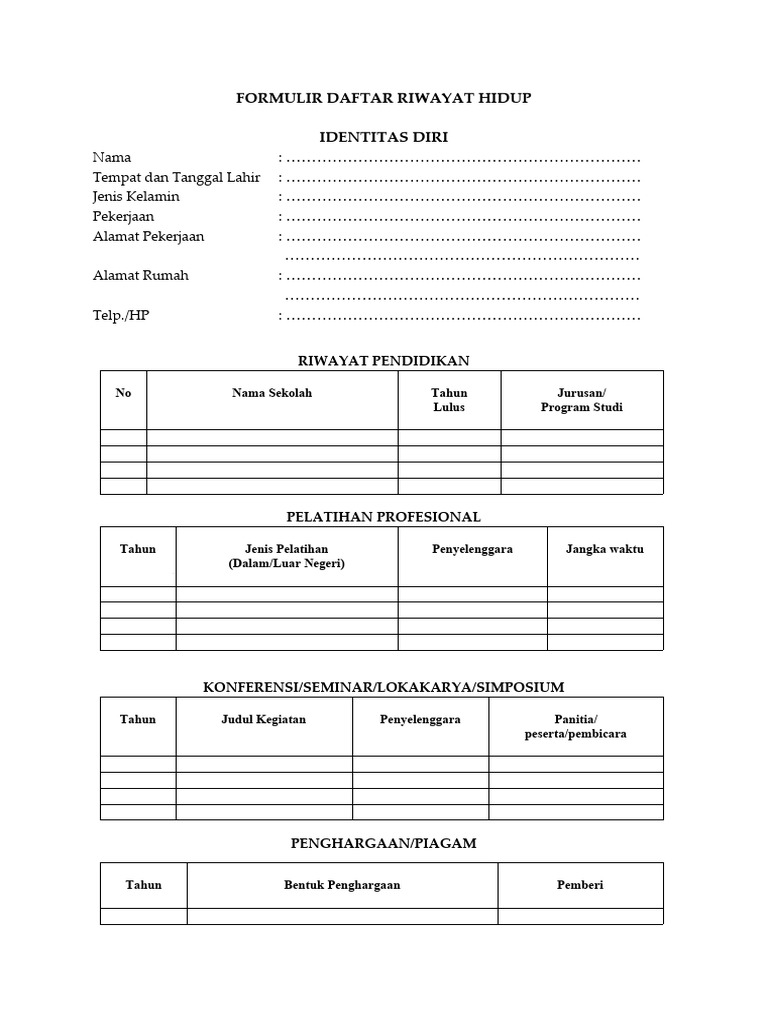 Formulir Daftar Riwayat Hidup | PDF