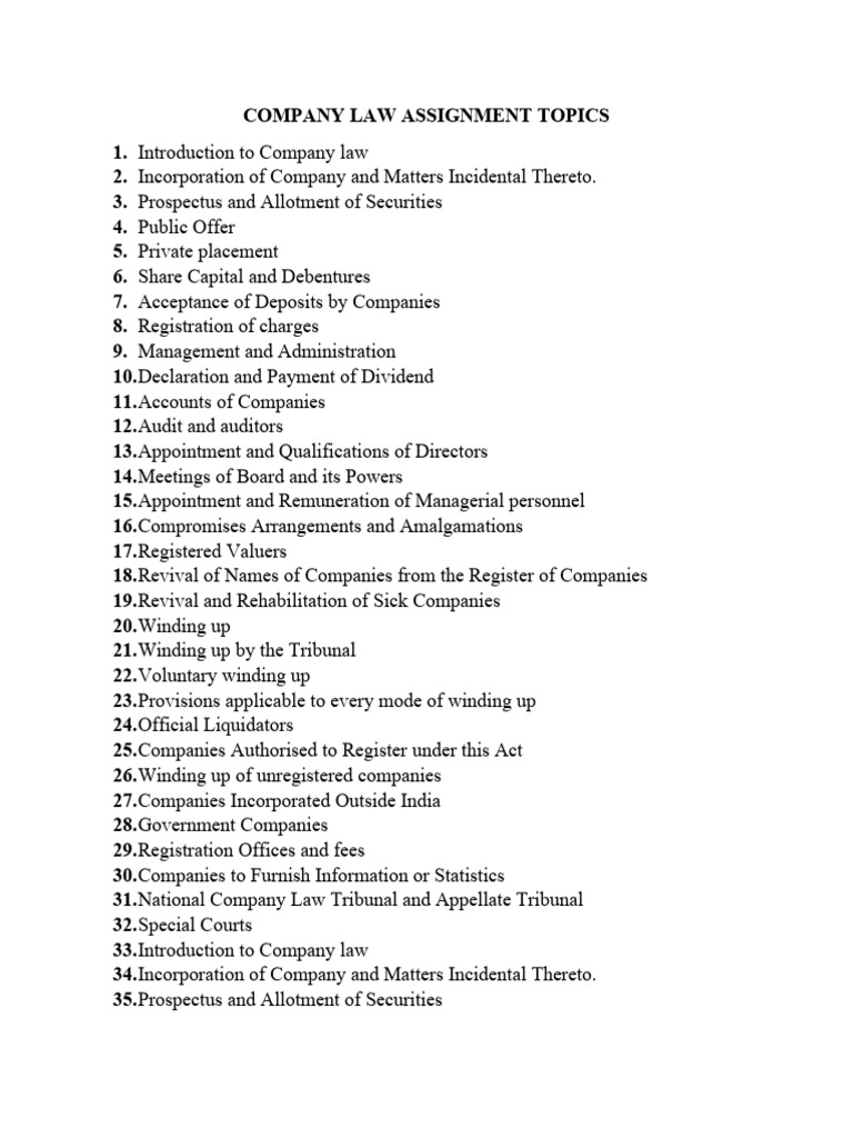 Company Law Assignment Topics | PDF Company Law Assignment Topics | PDF
