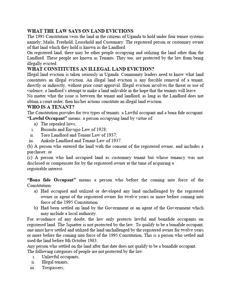 What The Law Says On Land Evictions | PDF | Leasehold Estate | Eviction