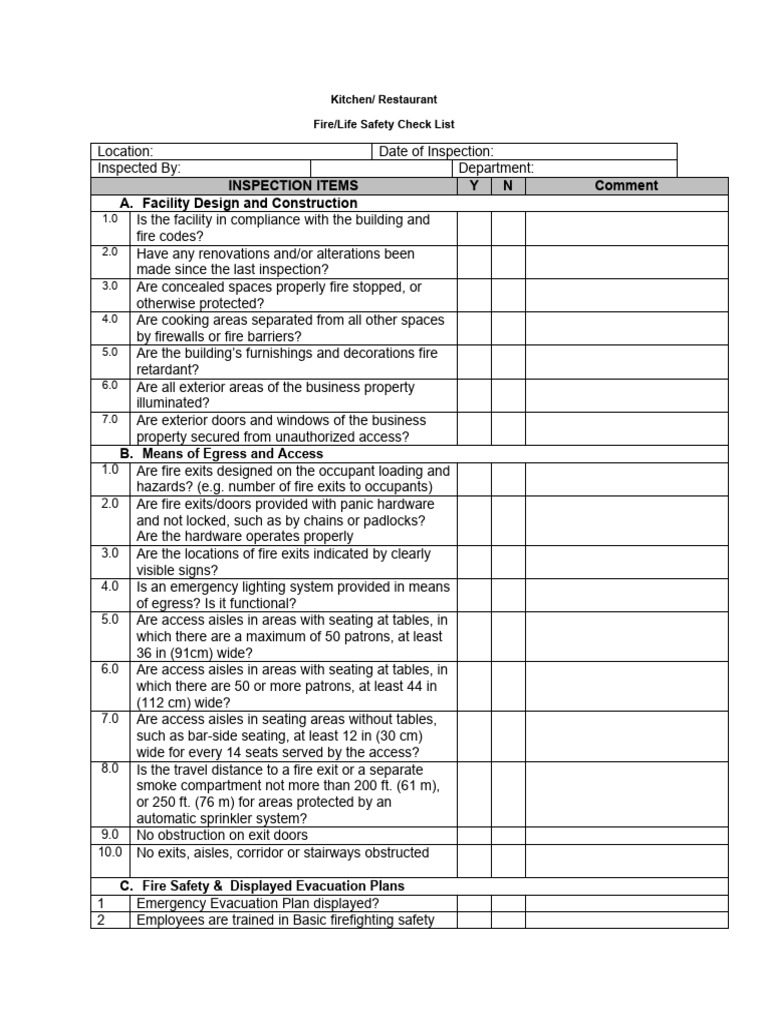 Inspection Check List For Life Safety | PDF | Fire Safety | Fire ...
