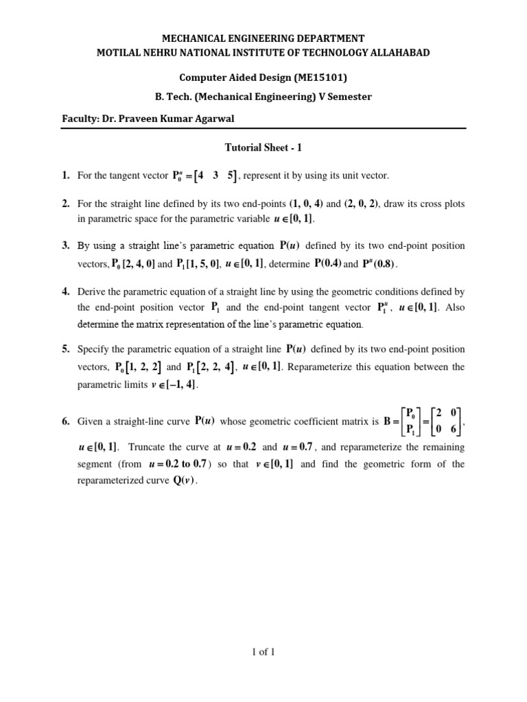ME15101 Tutorial Sheet - 1 | PDF