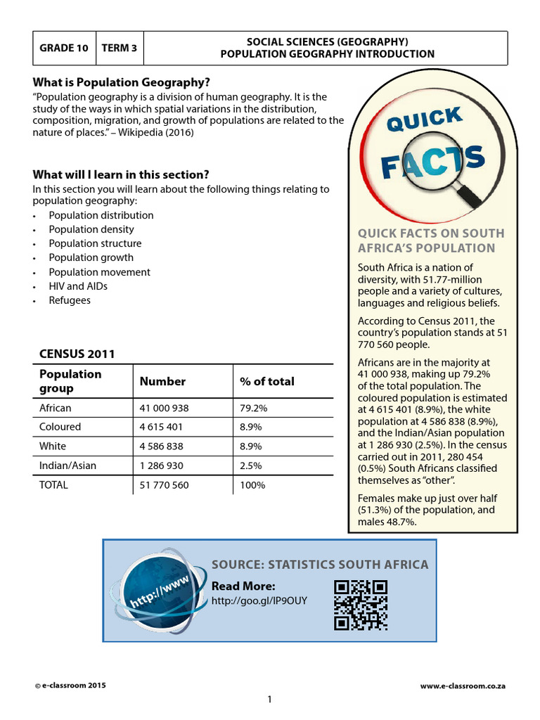 GR 10 Term 3 Population Lesson | PDF | Geography | South Africa