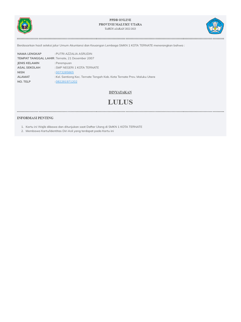 Pengumuman - PPDB Maluku Utara 2 | PDF