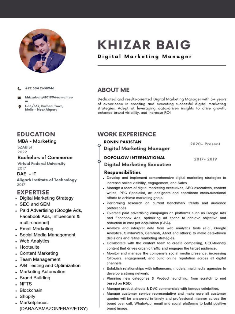 Khizar Resume Updt DMM | Download Free PDF | Digital Marketing | Analytics