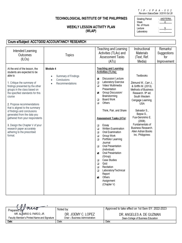 ACCTG032 WLAP Module 4 | PDF | Lecture | Learning