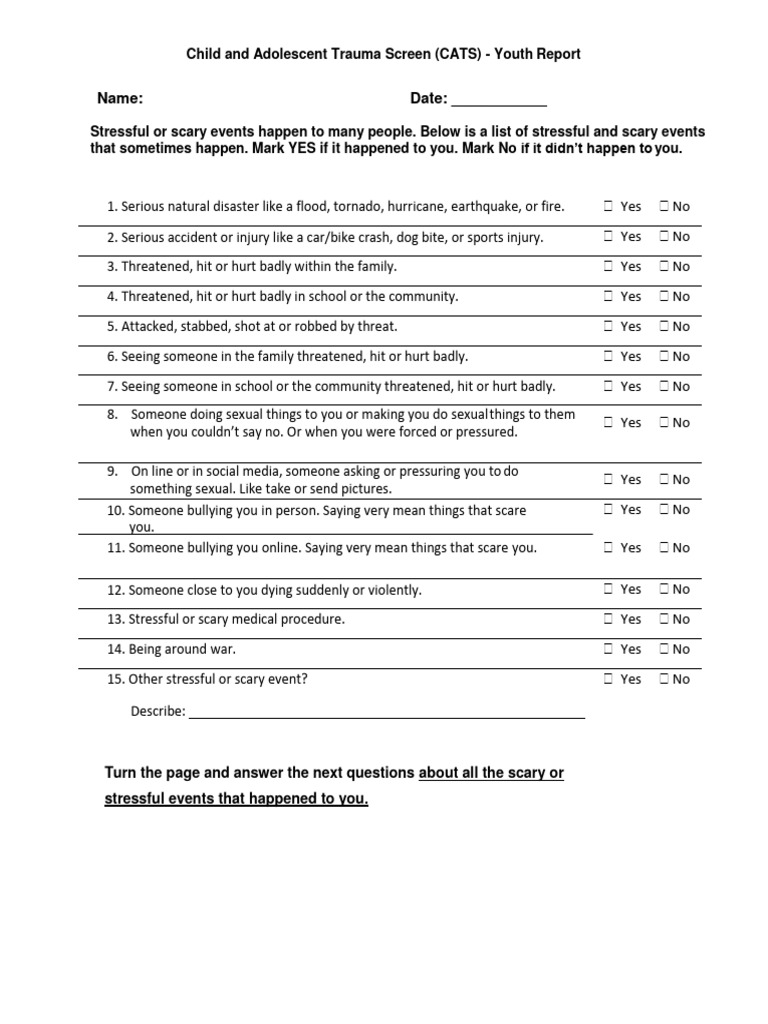 Child and Adolescent Trauma Screen (CATS) Youth-Self Report (7-17 Years ...