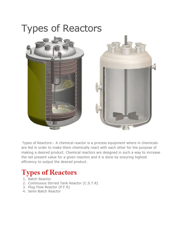 Types of Reactors | PDF | Chemical Reactor | Physical Sciences
