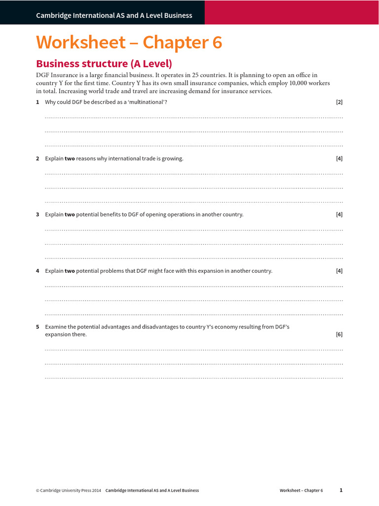 A Level Business Structure Worksheets | PDF | Inflation | Economies