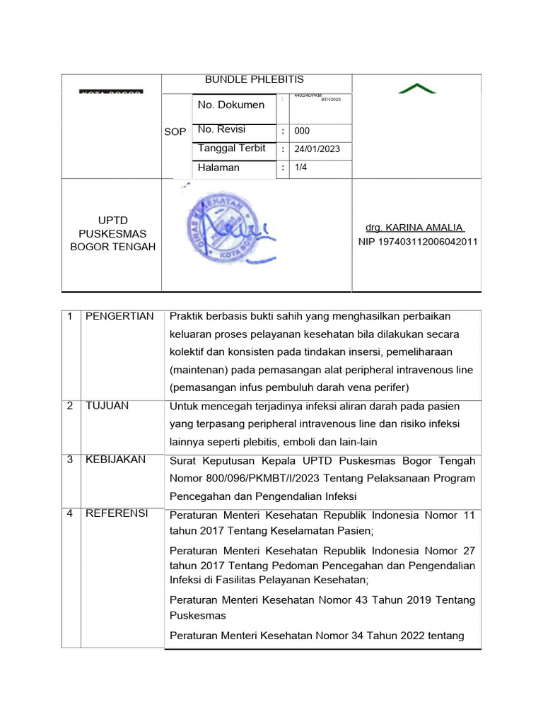 Sop Bundle Phlebitis | PDF