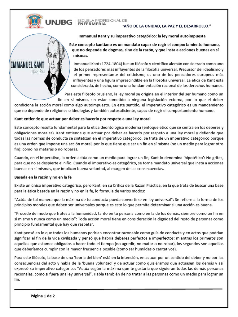 Imperativo Categorico de Kant | PDF | Immanuel Kant | Moralidad