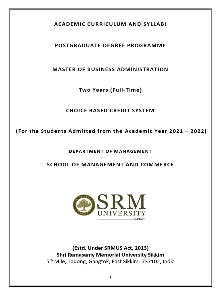SRM MBA CBCS Syllabus | PDF | Cognition | Economies