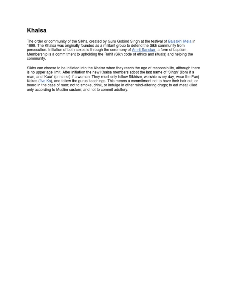 Khalsa: Sikh Initiation and Ethics | PDF