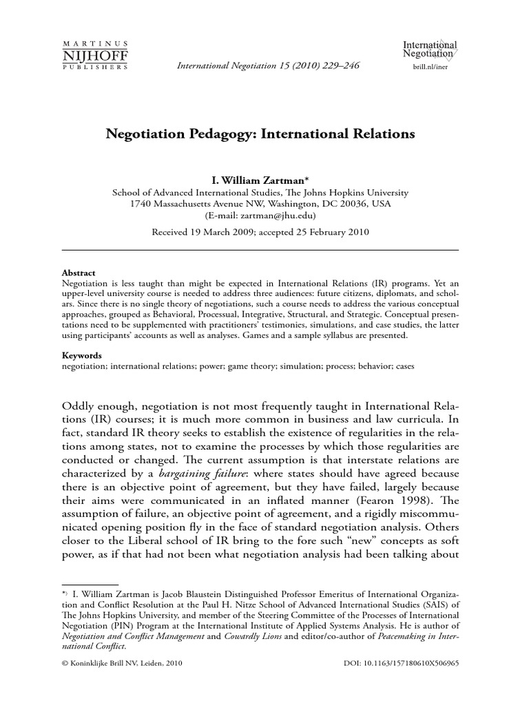 Teaching International Negotiation Skills | PDF | Negotiation | Game Theory