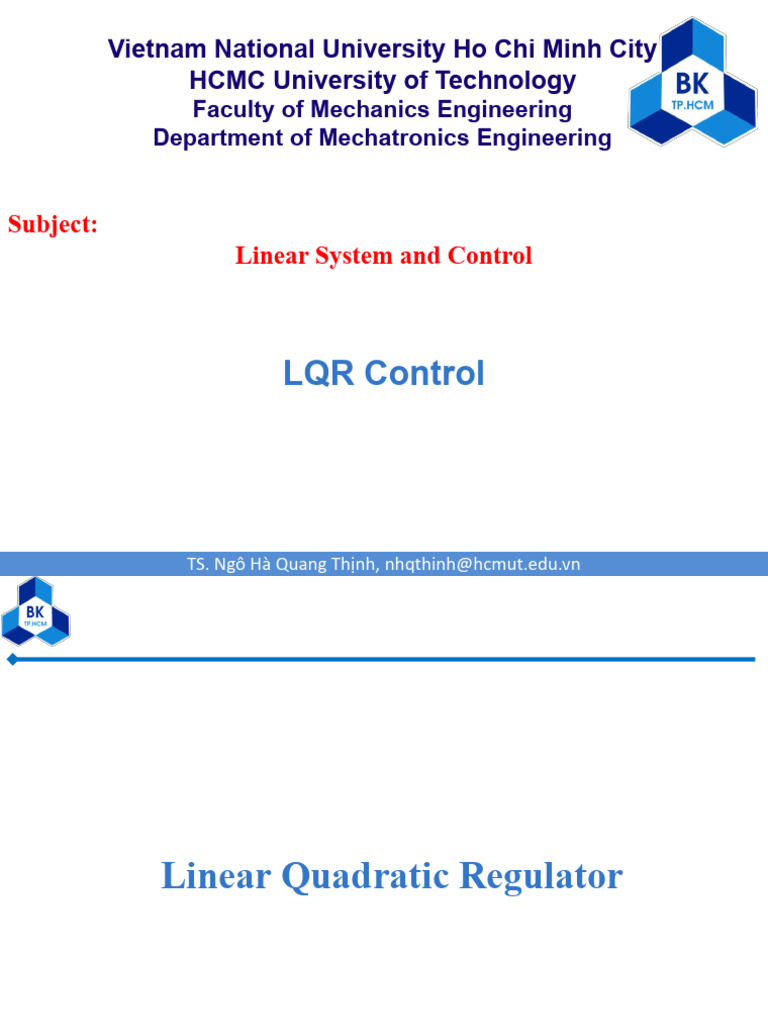 Linear System and Control - Graduate - LQR - Lecture | PDF ...