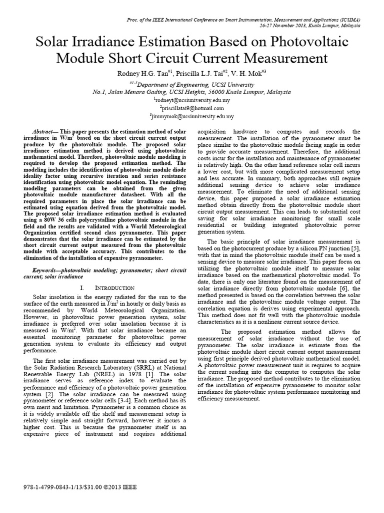 Solar Irradiance Estimation Based On Photovoltaic | PDF | Photovoltaics ...