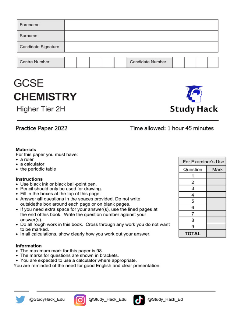 Chemistry Practice Paper 2 | Download Free PDF | Ammonia | Chemical Equilibrium