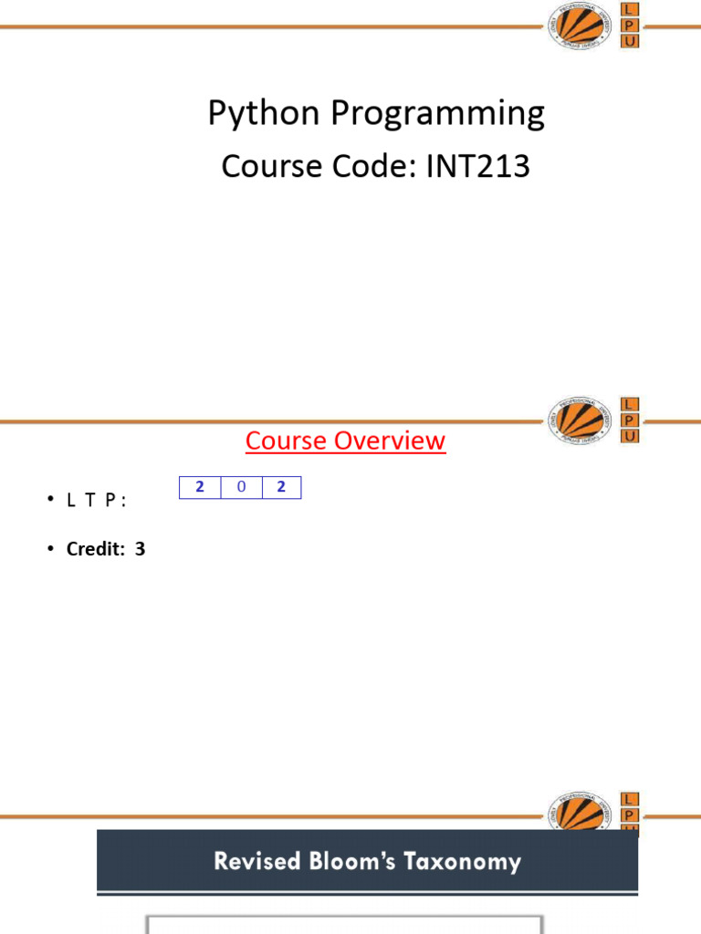 Lecture - 0 - INT213 | PDF | Python (Programming Language) | Object Oriented Programming