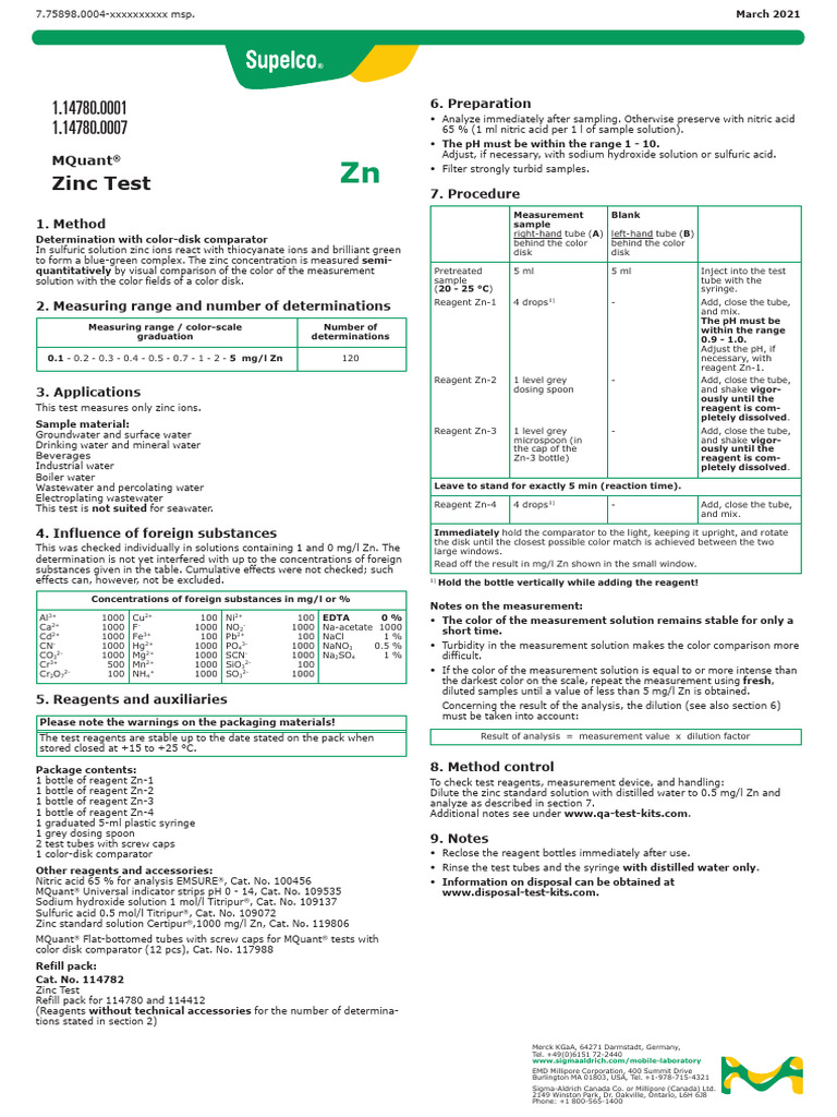Zinc Test: Mquant | Download Free PDF | Ph | Acid
