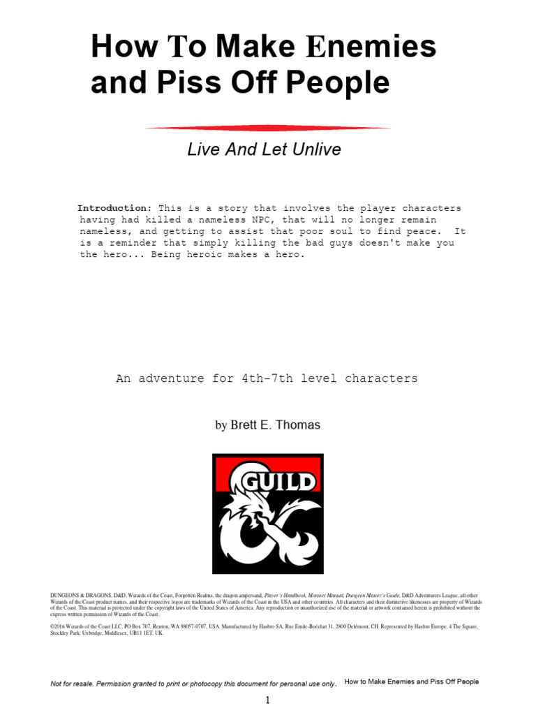 How To Make Enemies and Piss Off People | PDF | Wizards Of The Coast ...