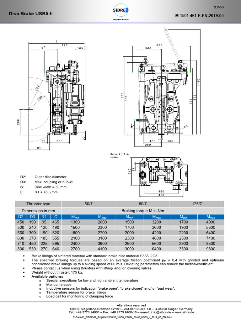 Data Sheet USB5 II 2019 05 EN | PDF | Friction | Vehicle Technology