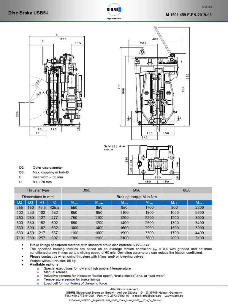 USB5-I Disc Brake Specifications | PDF | Friction | Mechanical Engineering