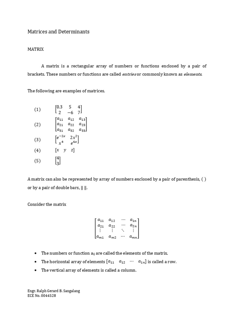 Matrices and Determinants | PDF | Matrix (Mathematics) | Determinant