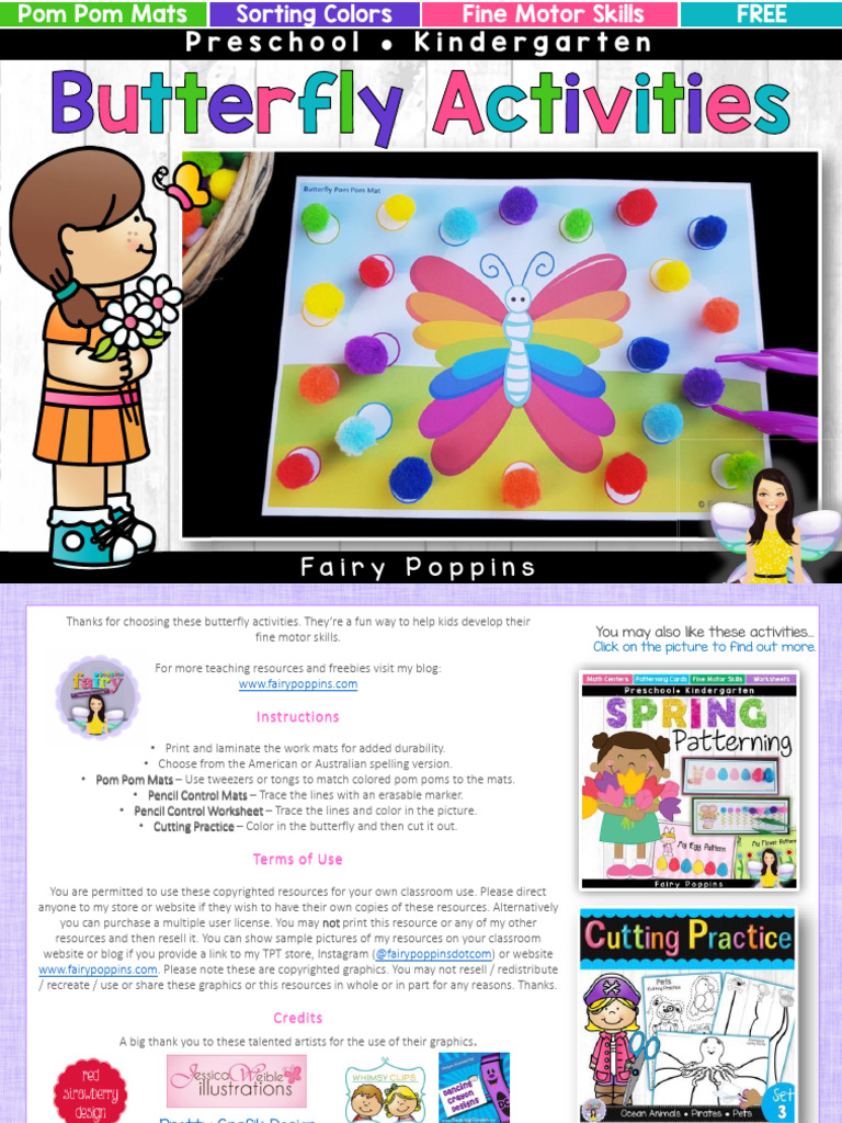 Fine Motor Activities Butterfly Theme Fairy Poppins | PDF