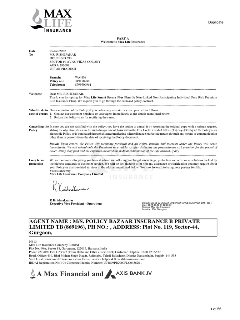 Max Life Smart Secure Plus Plan Overview | PDF | Insurance | Medical ...