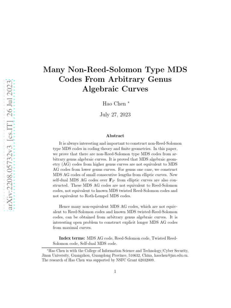 Many Non-Reed-Solomon Type MDS Codes From Arbitrary Genus Algebraic ...