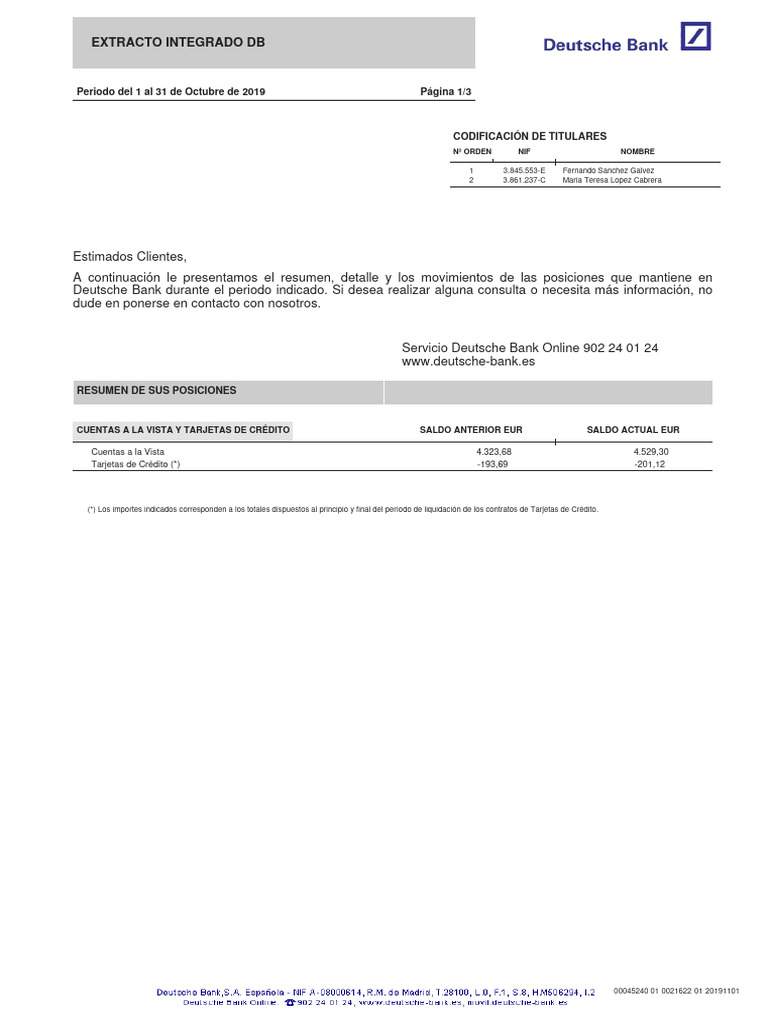 Extracto Integrado DB: Periodo Del 1 Al 31 de Octubre de 2019 Página 1/ ...